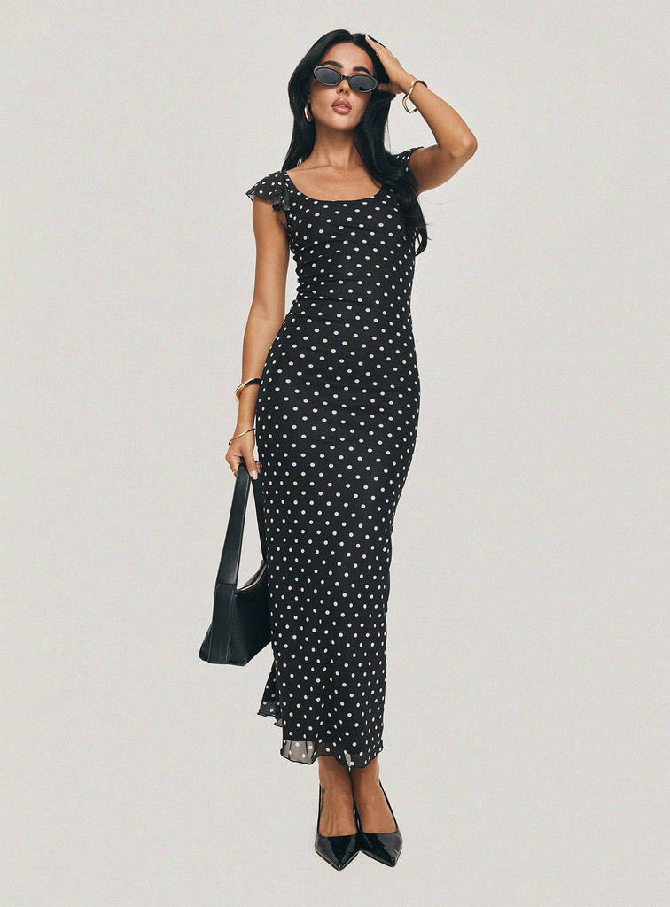 Sandberg Maxi Dress Black Polka Dot | Princess Polly USA