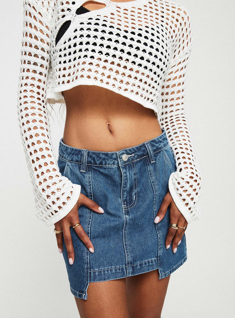 Trevina Denim Mini Skirt Mid Wash | Princess Polly