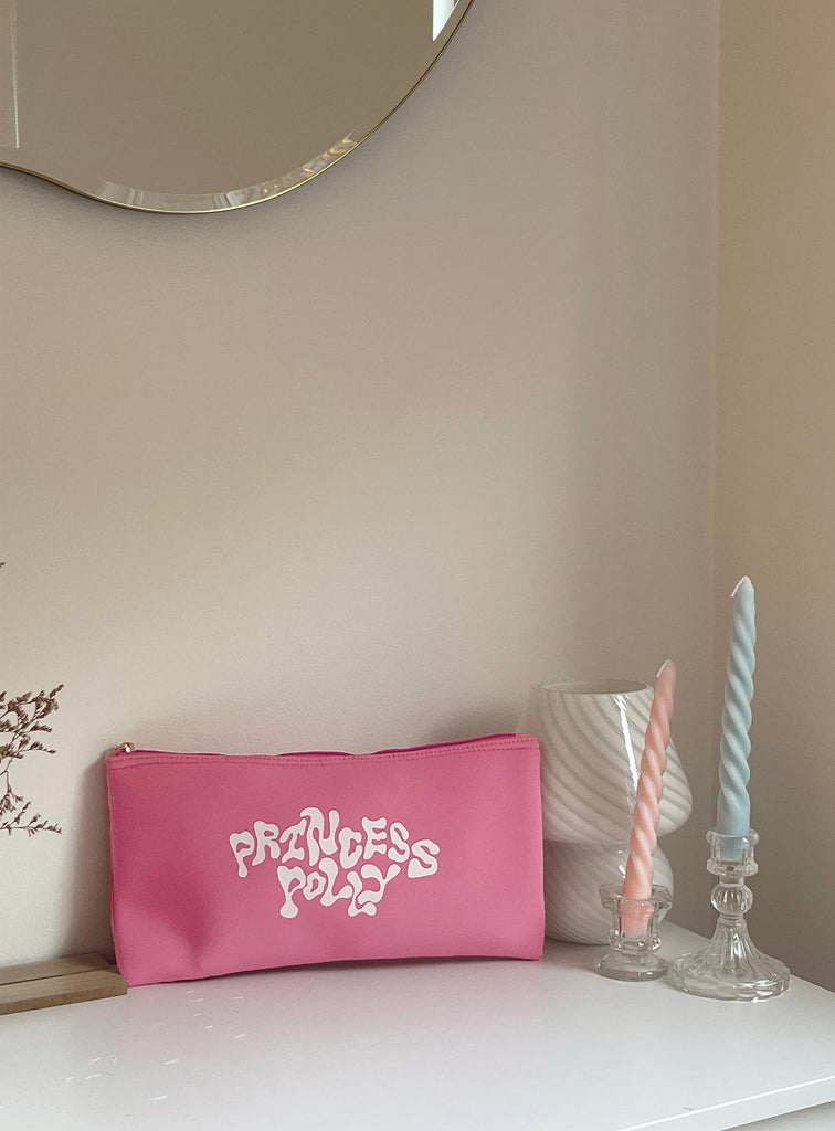 Princess Polly Pencil Case Squiggle Text Pink | Princess Polly