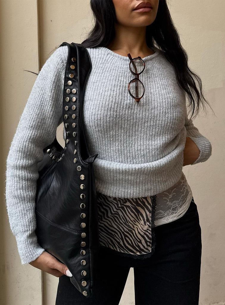 Abrams Rib Knit Crew Sweater Grey Marle | Princess Polly