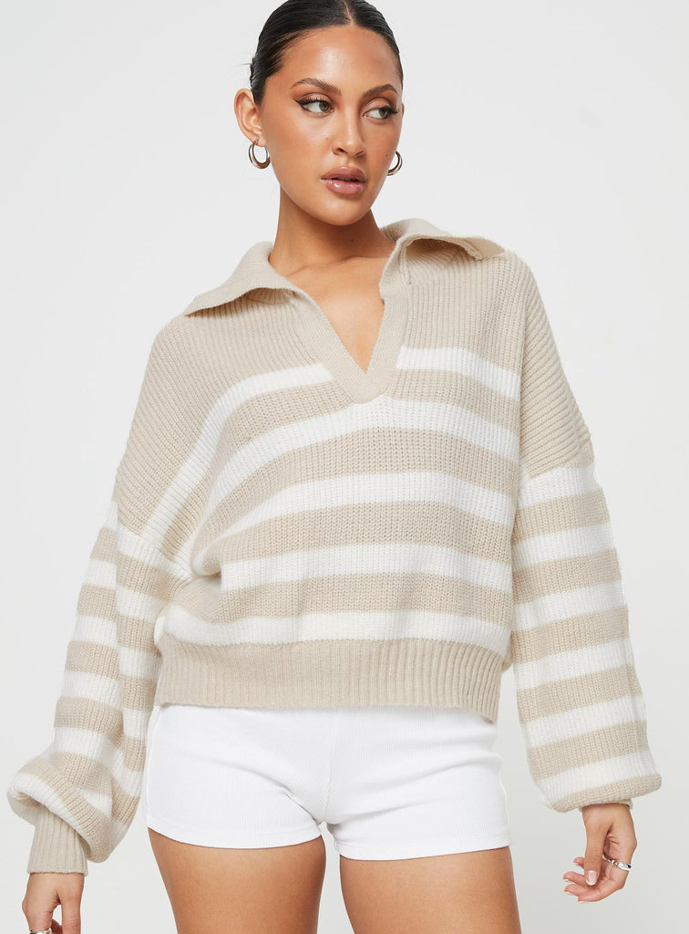 Williamson Stripe Sweater Beige | Princess Polly