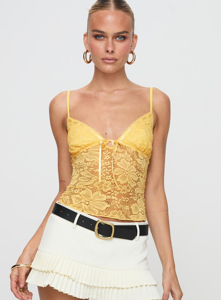 Manski Lace Top Yellow | Princess Polly