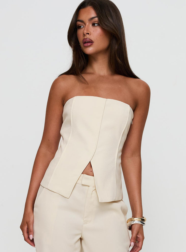 Lavish Living Strapless Top Cream Petite | Princess Polly