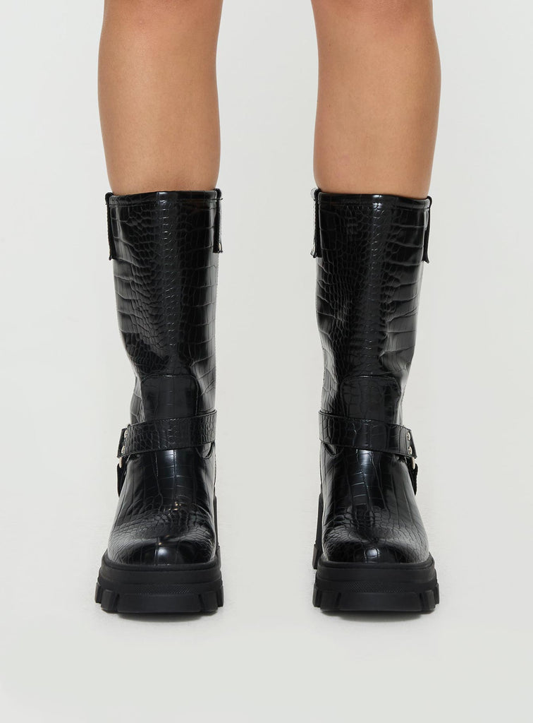 Boyfriend Boots Black Croc | Princess Polly