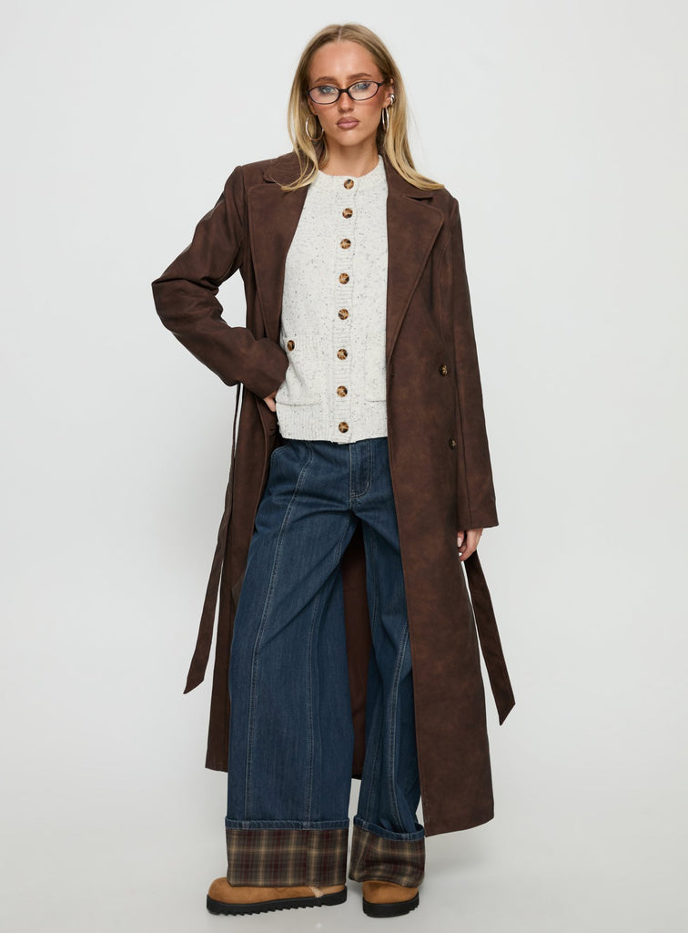 Salazar Longline Belted Trench Coat Chocolate Brown | Princess Polly