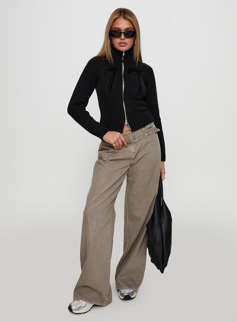 Nylah Zip Up Knit Jacket Black | Princess Polly