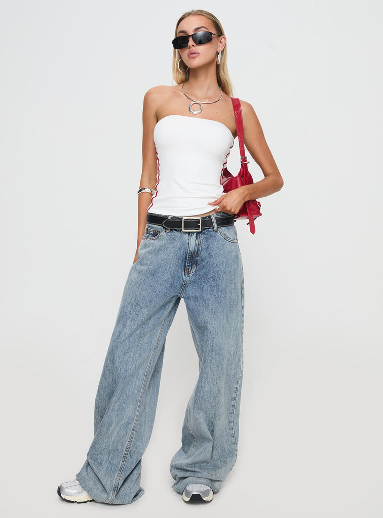 Simpi Strapless Top White/Red | Princess Polly USA