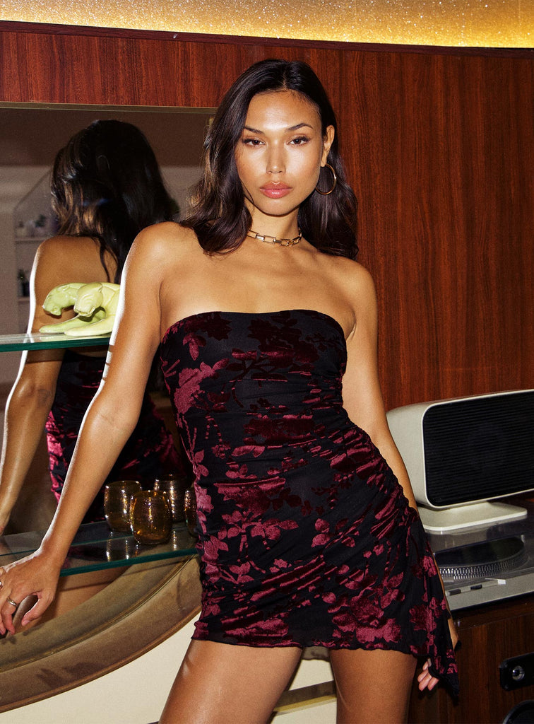 Donelli Mini Dress Black / Floral Tall | Princess Polly