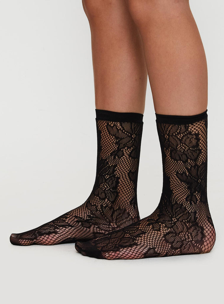 Whimsy Mid High Lace Socks Black | Princess Polly