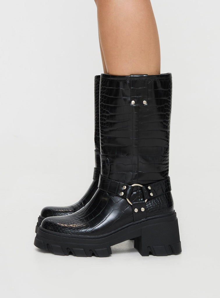 Boyfriend Boots Black Croc | Princess Polly