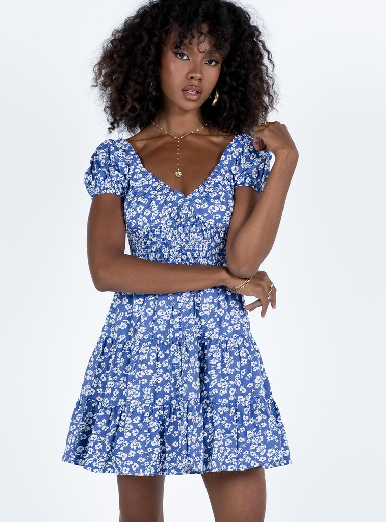 Daniela Mini Dress Blue Floral | Princess Polly USA