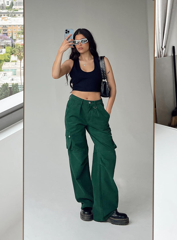 Paige Mid Rise Cargo Jean Denim Green Petite | Princess Polly