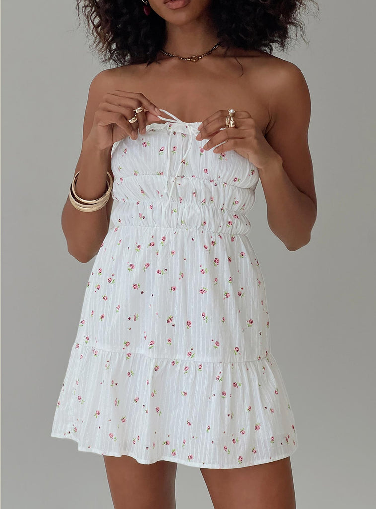 Kezzy Mini Dress White Floral | Princess Polly