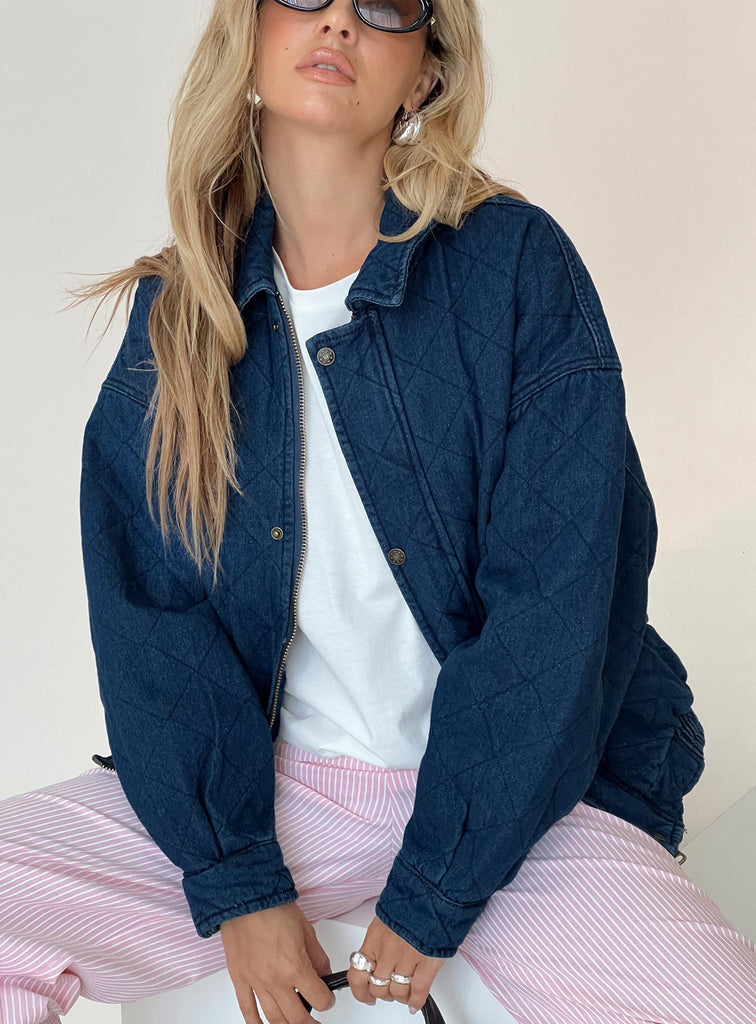 Kenny Bomber Jacket Dark Denim | Princess Polly