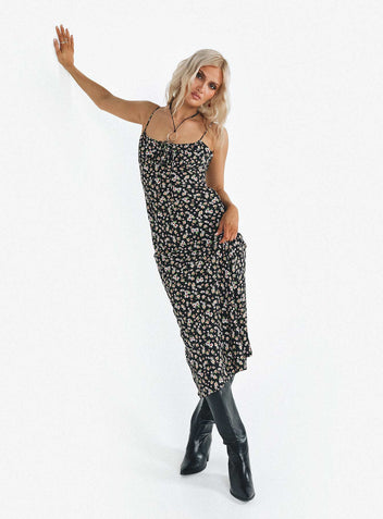 Kaplan Midi Dress Black / White Floral | Princess Polly