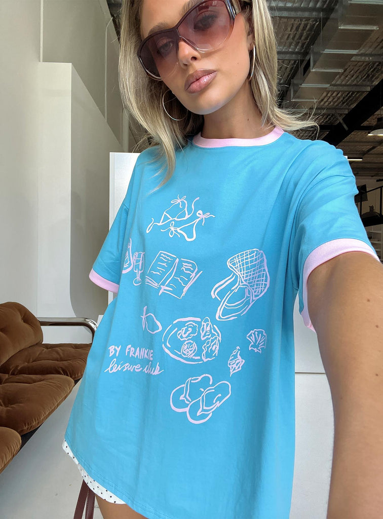 Off the Clock Oversized Graphic Tee Blue / Pink | Princess Polly