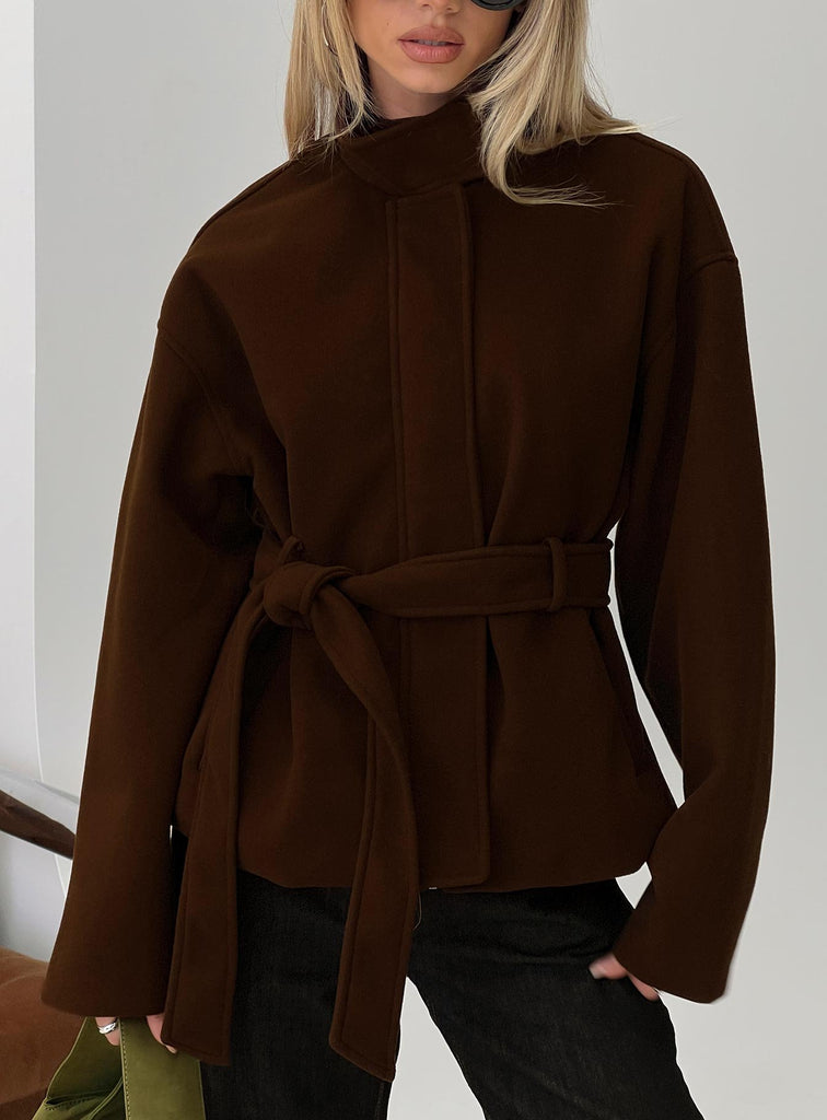Tameeka Funnel Neck Coat Brown | Princess Polly