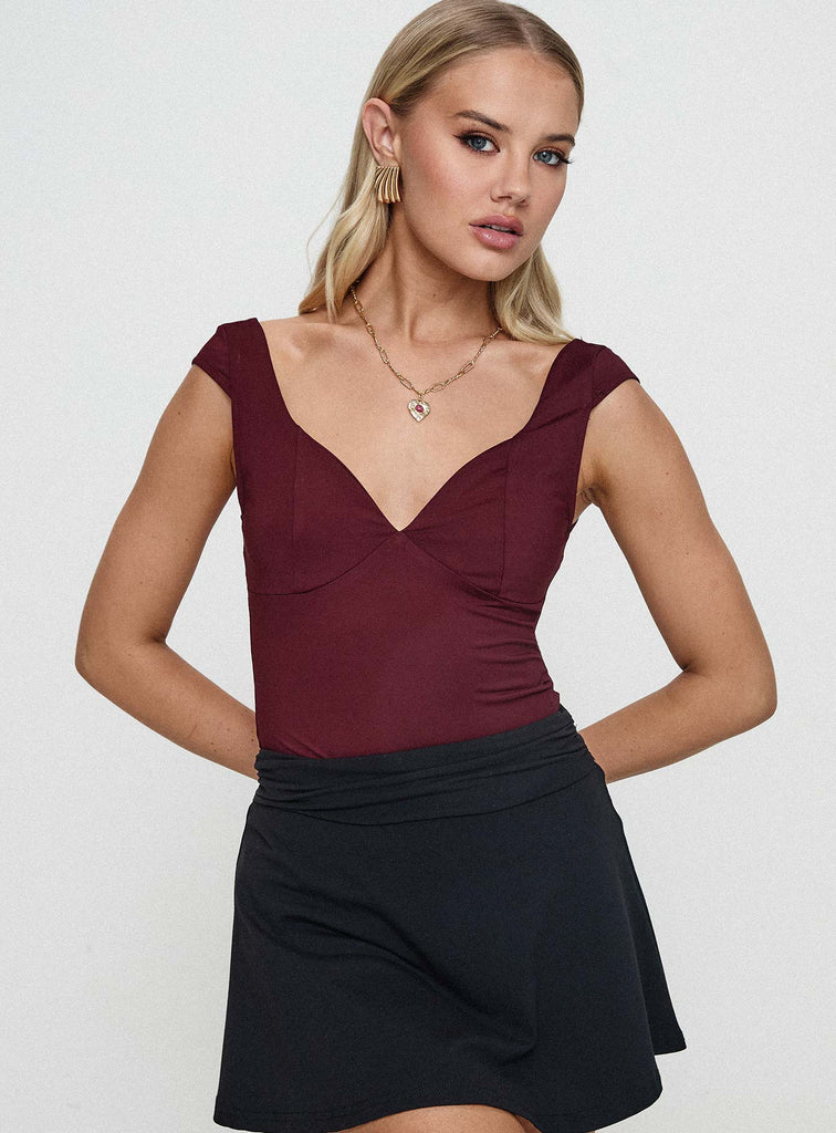 Zenon Bodysuit Wine | Princess Polly