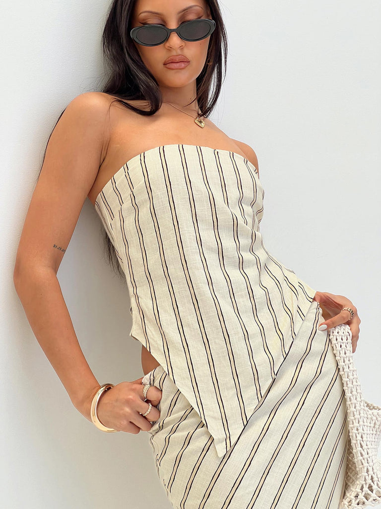 Birdie Asymmetric Linen Blend Top Cream | Princess Polly