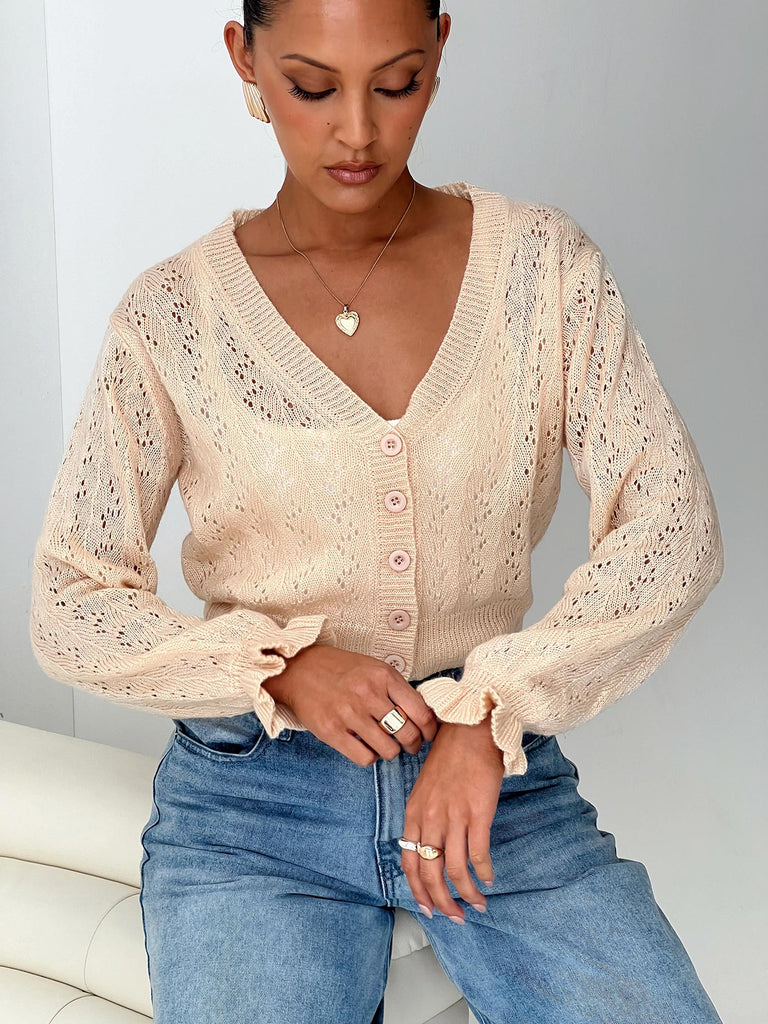 Lyric Cropped Cardigan Beige | Princess Polly