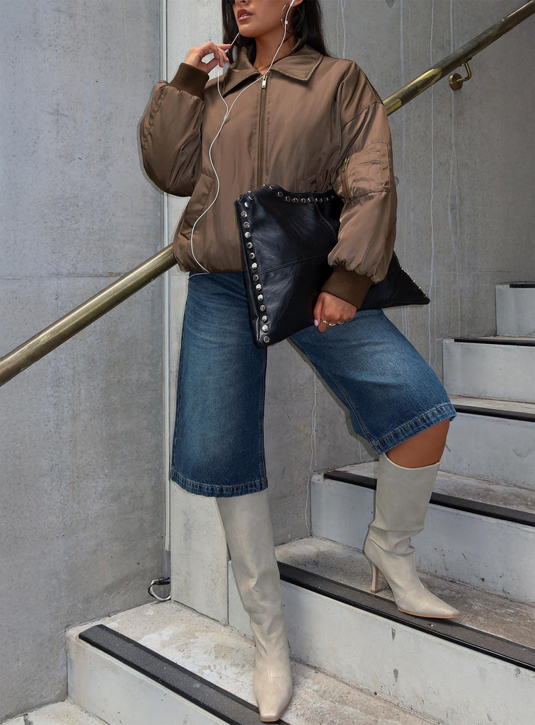 Say Less Bomber Jacket Dark Brown | Princess Polly