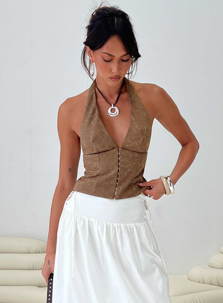 Down The Line Halter Top Brown | Princess Polly