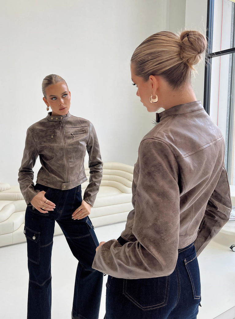 Bella Moto Jacket Chocolate | Princess Polly USA