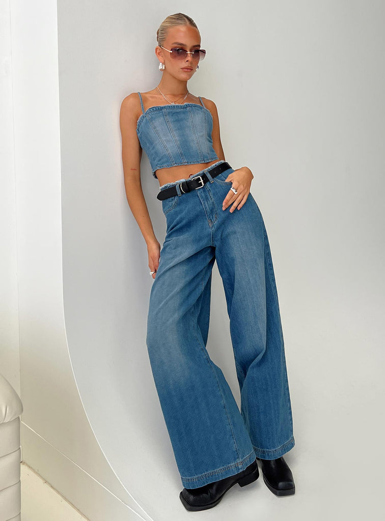 Vihaan Wide Leg Pants Blue Wash | Princess Polly