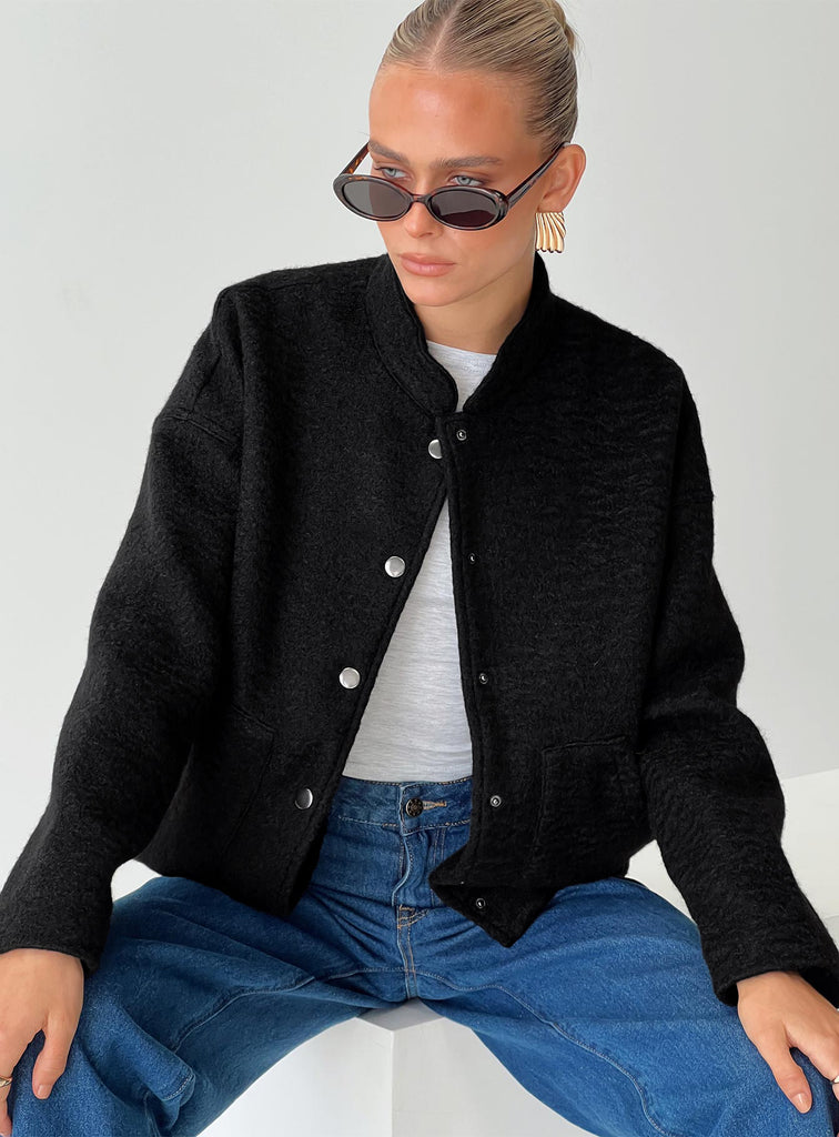 Stillar Bomber Jacket Black | Princess Polly