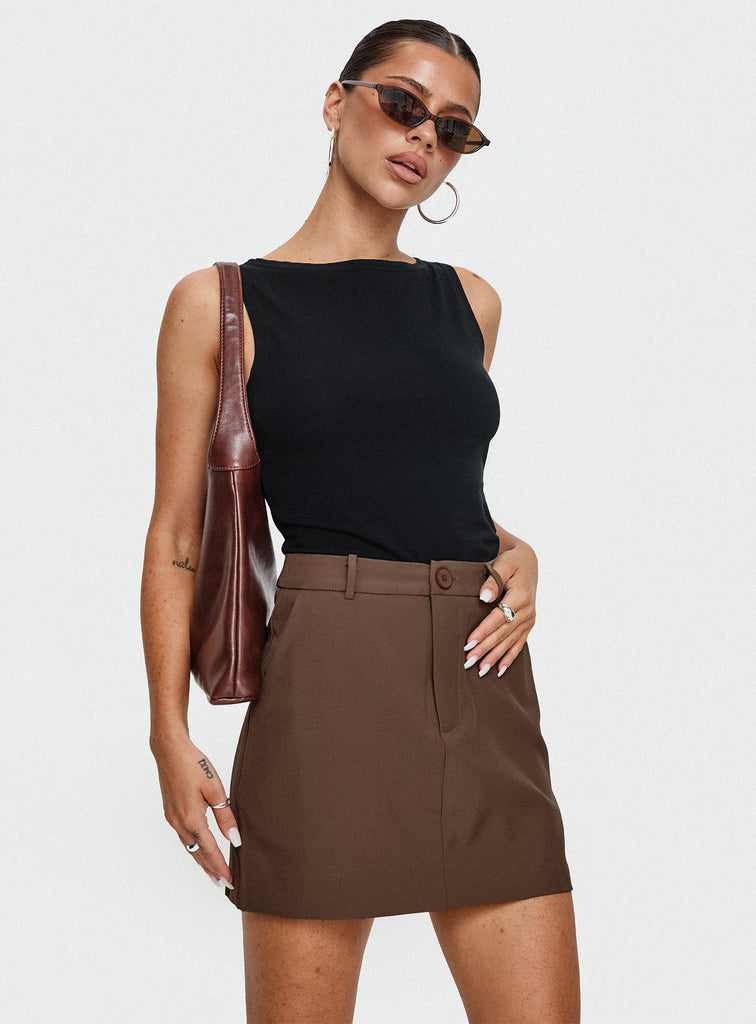 Sabyna Tailored Mini Skirt Brown | Princess Polly