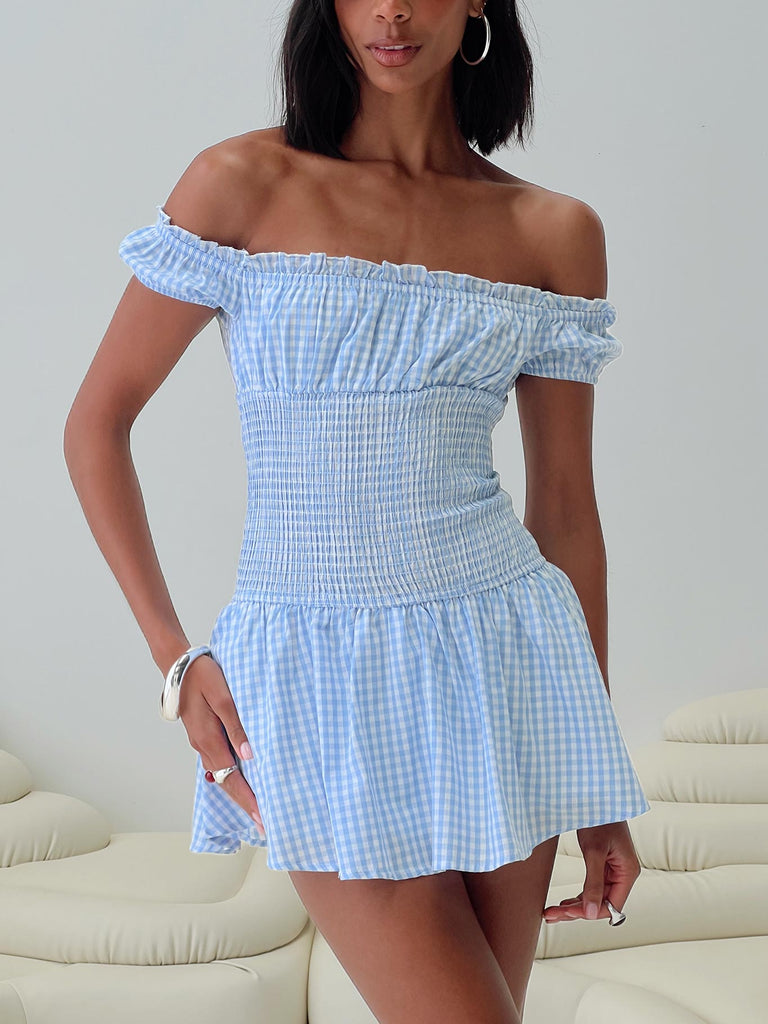 Count My Blessings Playsuit Blue Check | Princess Polly