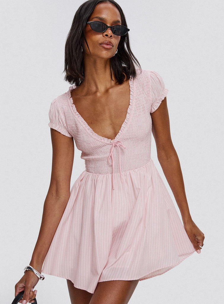 Wescott Stripe Playsuit Pink / White | Princess Polly