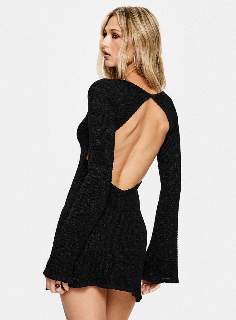 Rhapsody Long Sleeve Knit Mini Dress Black | Princess Polly