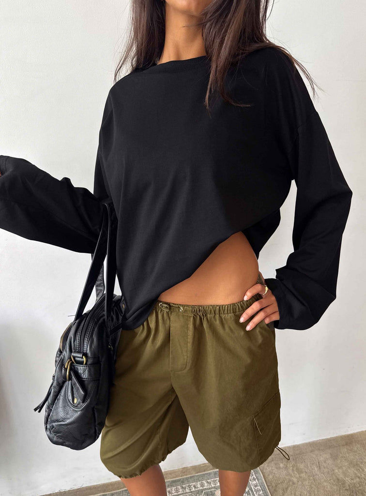 Settle Down Long Sleeve Top Black | Princess Polly