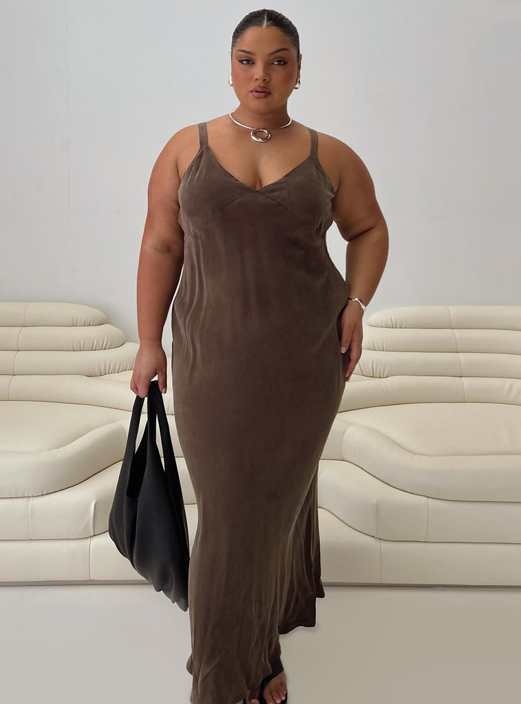 Laurette Maxi Dress Brown Curve | Princess Polly