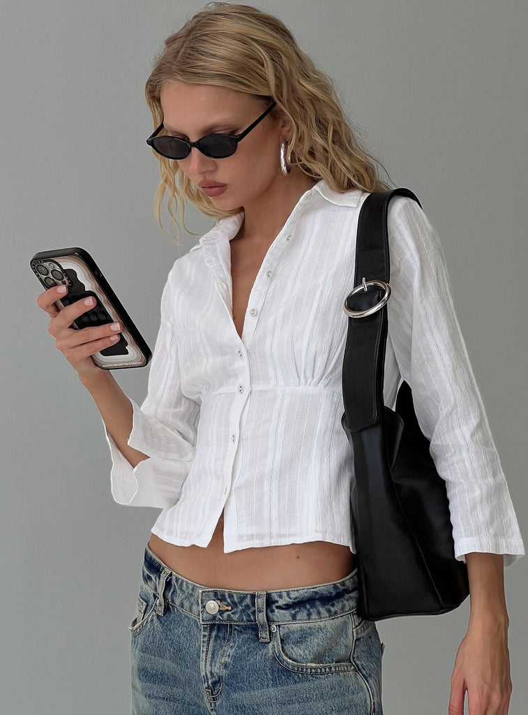 Taelynn 3/4 Sleeve Button Up Shirt White | Princess Polly