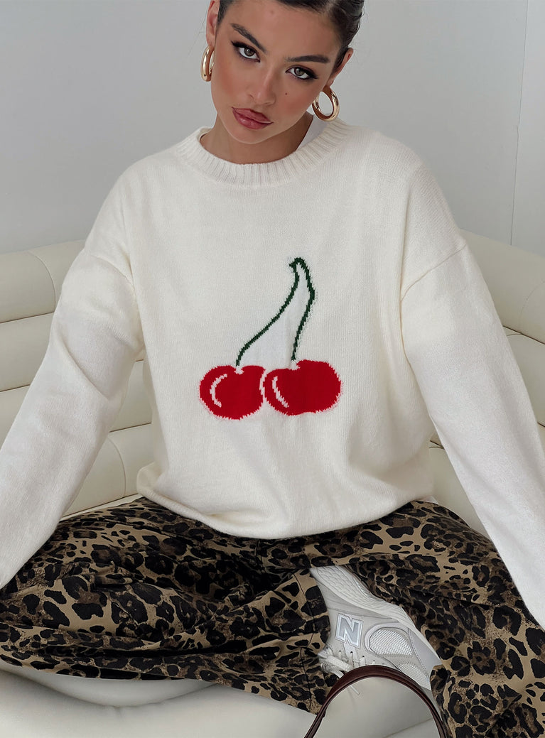 Cherry Dreams Knit Jumper Cream | Princess Polly USA