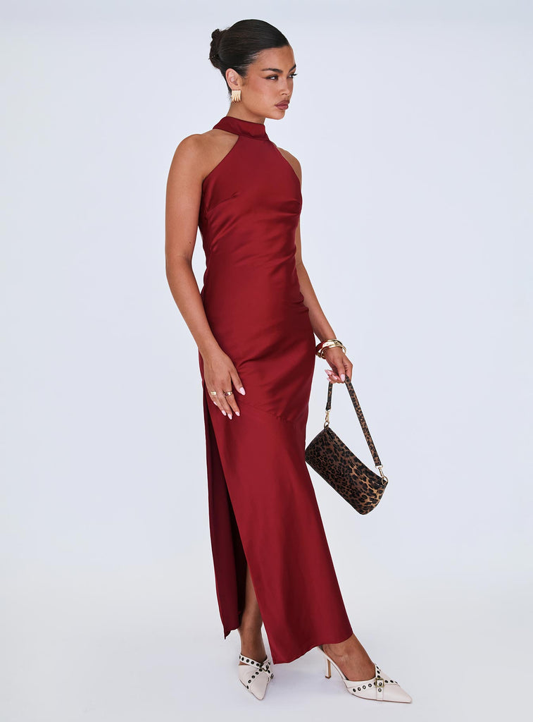 Mordecai Halter Maxi Dress Burgundy | Princess Polly