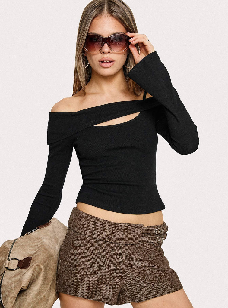 Elyana Layered Cut Out Long Sleeve Top Black | Princess Polly