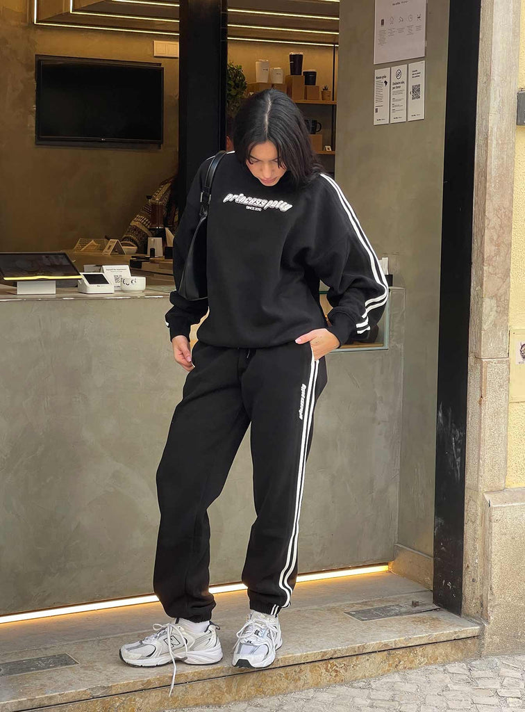 Princess Polly Track Pants Stripe Black / White | Princess Polly