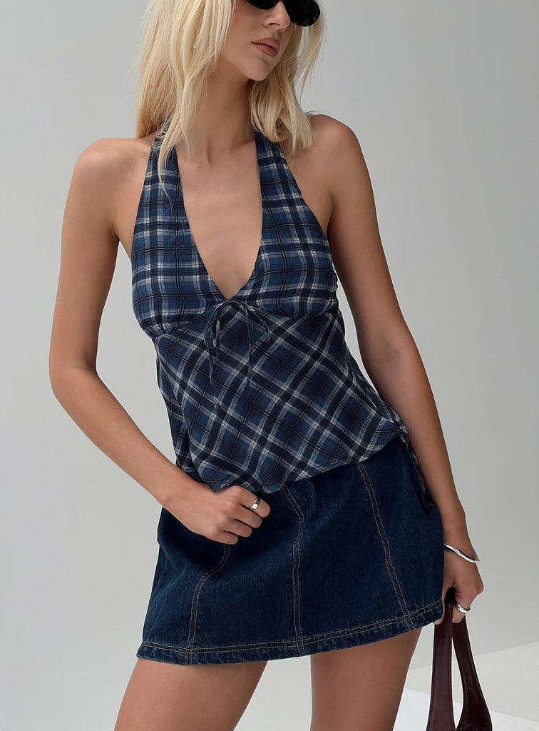 Amalthea Top Blue Check | Princess Polly