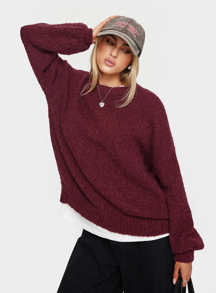 Niomie Knit Sweater Burgundy | Princess Polly