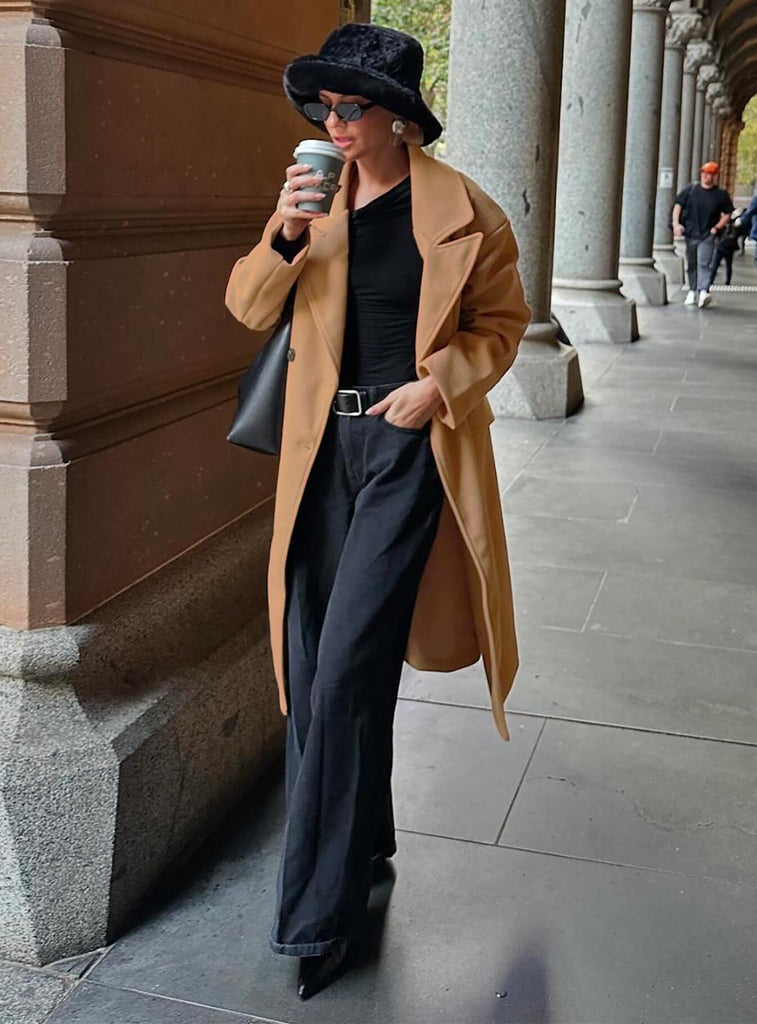 Inferno Longline Coat Camel | Princess Polly