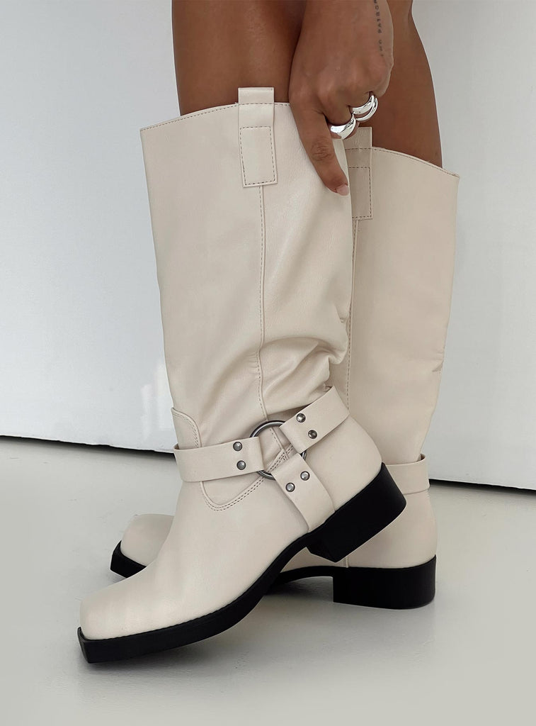 Wrecked Western Boots Cream | Princess Polly