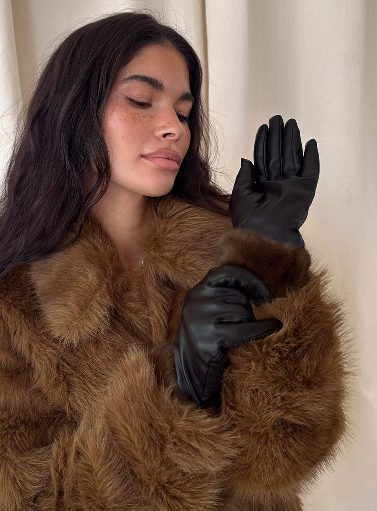 Elowynn Faux Leather Gloves Black | Princess Polly