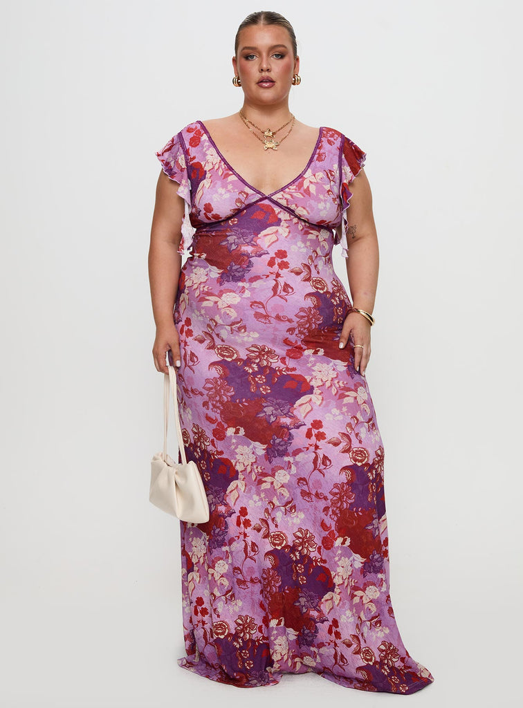 Soleila Maxi Dress Purple Multi Curve | Princess Polly