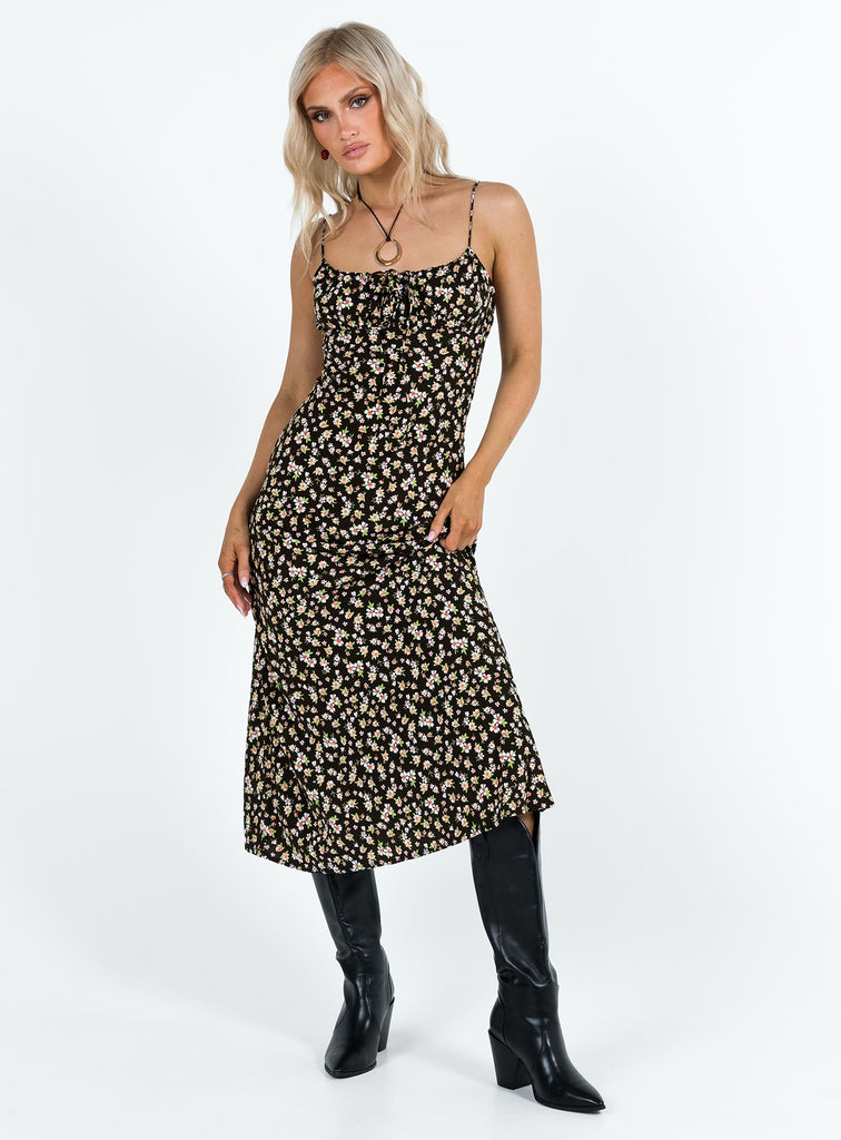 Kaplan Midi Dress Black / White Floral | Princess Polly