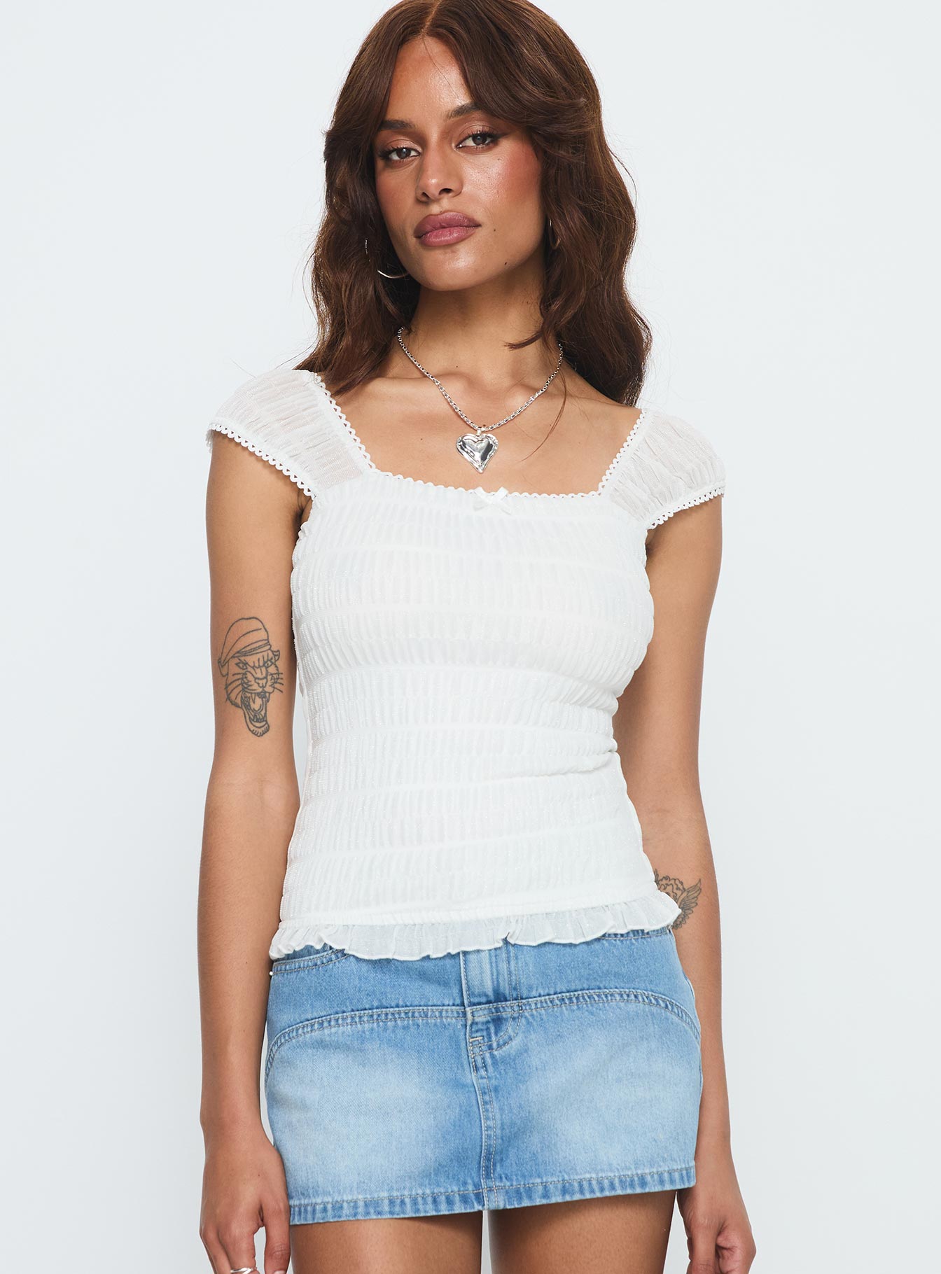 Honeymooner Cap Sleeve Frill Top White | Princess Polly
