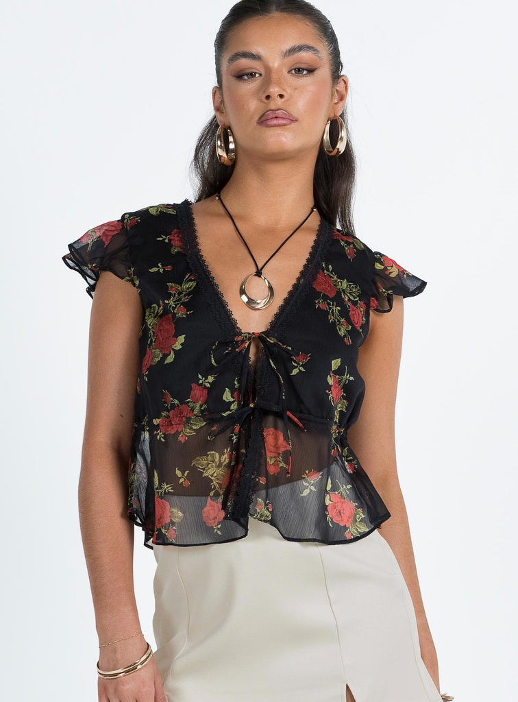 Wiley Top Black Floral | Princess Polly USA