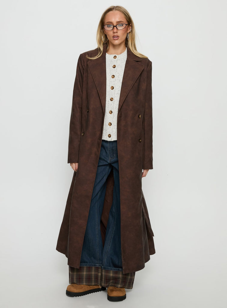 Salazar Longline Belted Trench Coat Chocolate Brown | Princess Polly